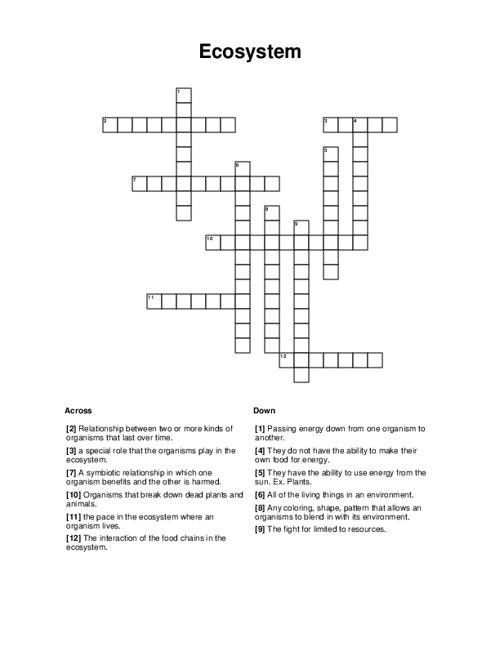 Ecosystem Crossword Puzzle Ecosystem Crossword Puzzle