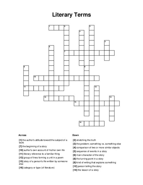 Literary Terms Crossword Literary Terms Crossword