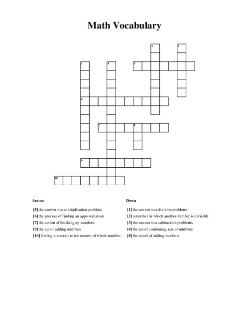 Math Vocabulary Crossword Puzzle Math Vocabulary Printable Norway 
