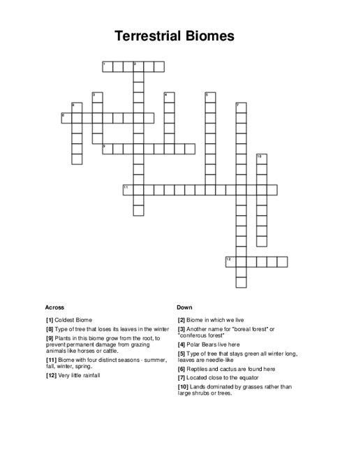 Terrestrial Biomes Crossword Puzzle