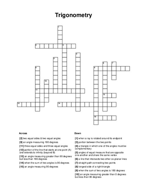 Trigonometry Crossword Puzzle