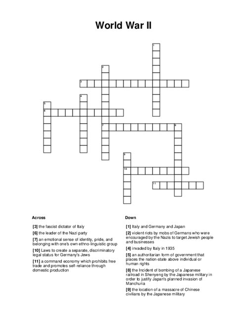 World War II Crossword Puzzle World War II Crossword Puzzle