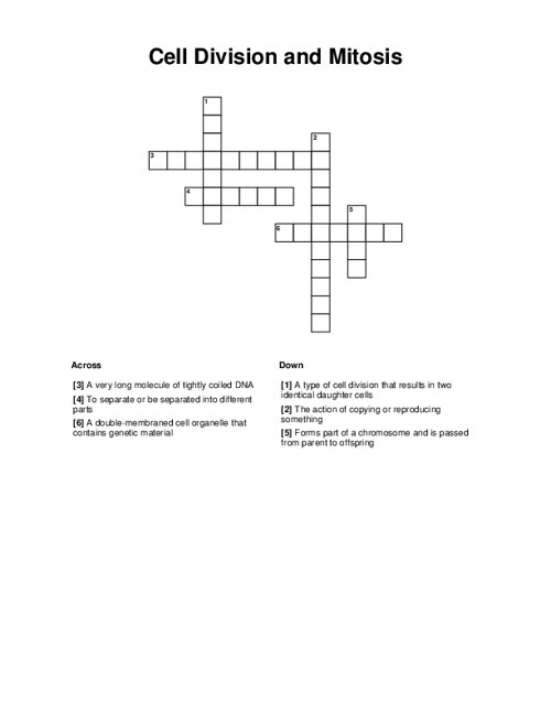 Cell Division And Mitosis Crossword Puzzle