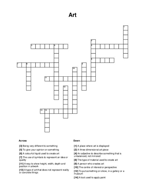 Art Crossword Puzzle Art Crossword Puzzle
