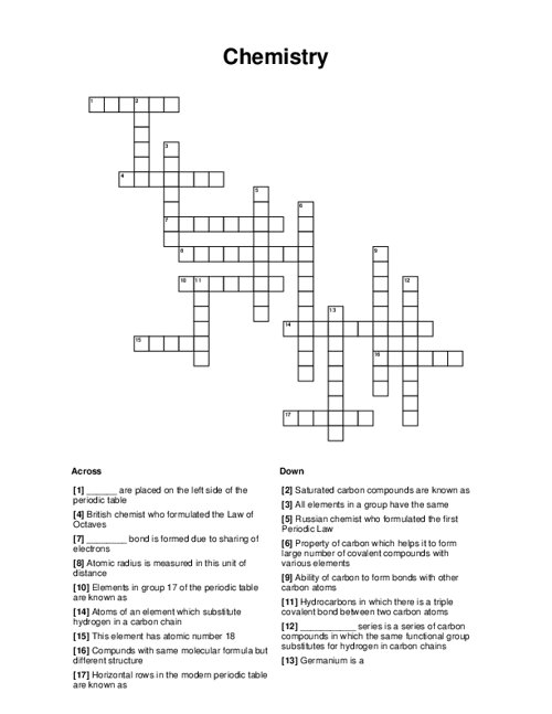 Chemistry Crossword Puzzle Chemistry Crossword Puzzle