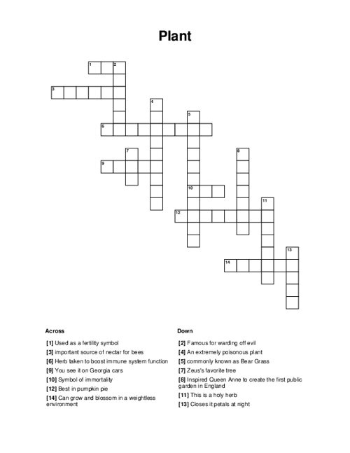 Plant Crossword Puzzle Plant Crossword Puzzle