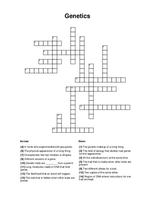 Genetics Crossword Puzzle Genetics Crossword Puzzle
