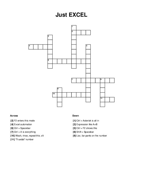 Just EXCEL Crossword