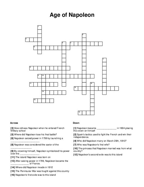 Age Of Napoleon Crossword Puzzle Age Of Napoleon Crossword Puzzle