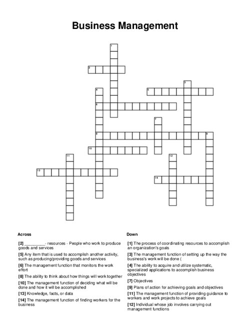 Business Management Crossword Puzzle Business Management Crossword Puzzle