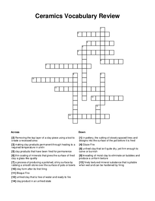 Ceramics Vocabulary Review Crossword Puzzle