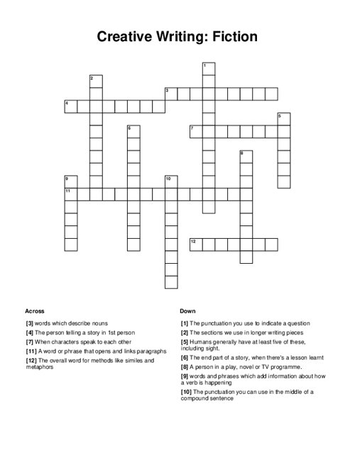 Imaginative Writing Crossword Imaginative Writing Crossword