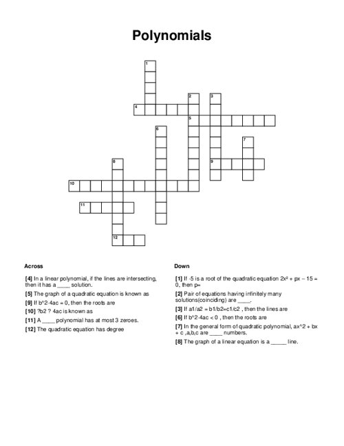Polynomials Crossword Puzzle Polynomials Crossword Puzzle