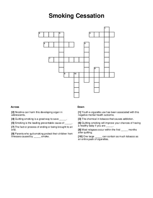Smoking Cessation Crossword Puzzle