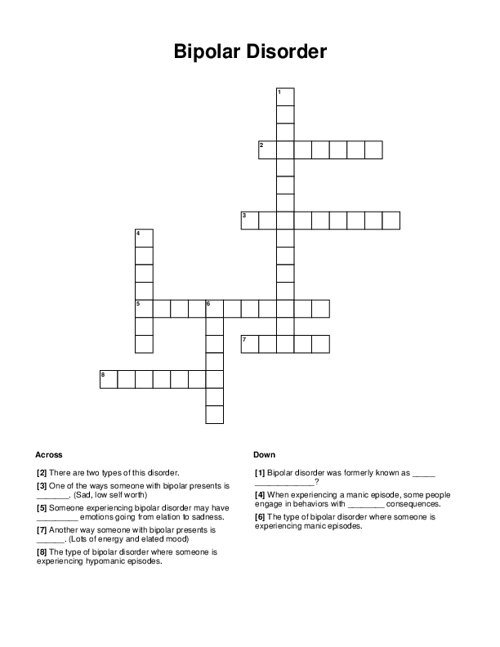 Bipolar Disorder Crossword Bipolar Disorder Crossword