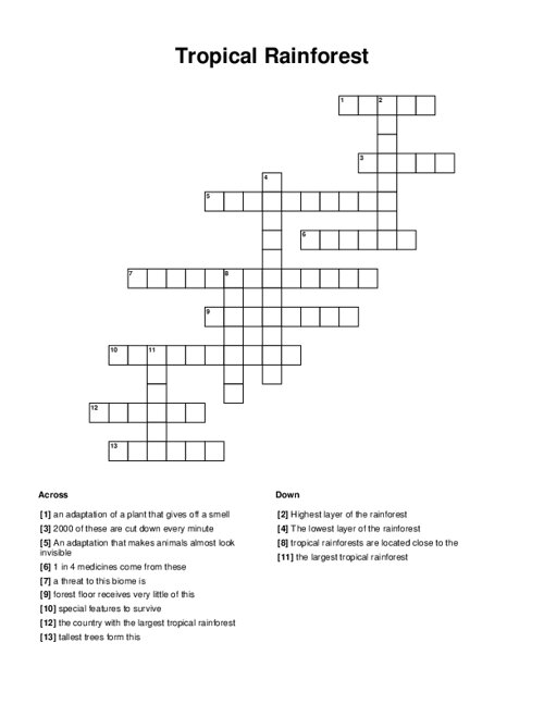 Tropical Rainforest Crossword Puzzle Tropical Rainforest Crossword Puzzle