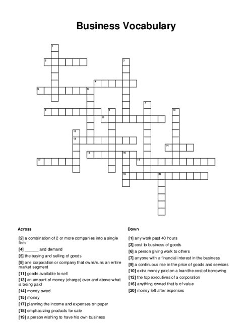 Business Vocabulary Crossword Puzzle Business Vocabulary Crossword Puzzle