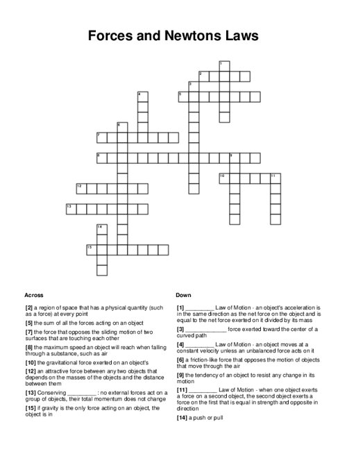 Forces And Newtons Laws Crossword Puzzle Forces And Newtons Laws Crossword Puzzle