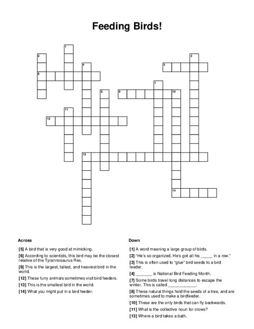 Feeding Birds Crossword Puzzle