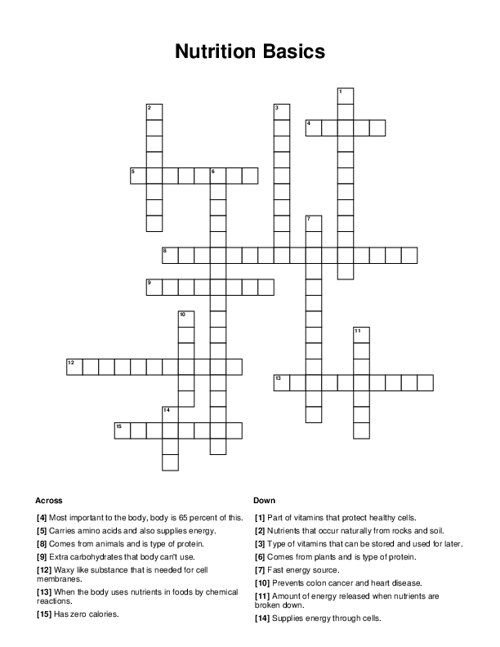 Nutrition Basics Crossword Puzzle Nutrition Basics Crossword Puzzle