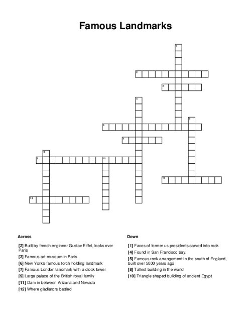 Famous Landmarks Crossword Puzzle Famous Landmarks Crossword Puzzle