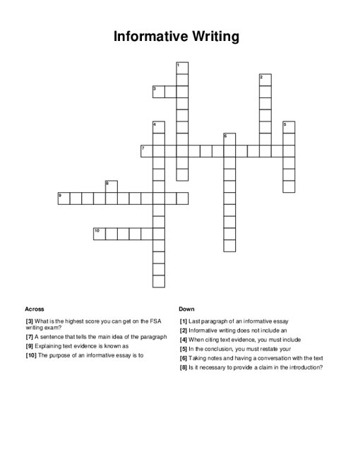 Informative Writing Crossword Puzzle Informative Writing Crossword Puzzle