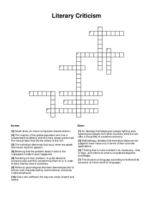 Literary Criticism Crossword Puzzle Literary Criticism Crossword Puzzle