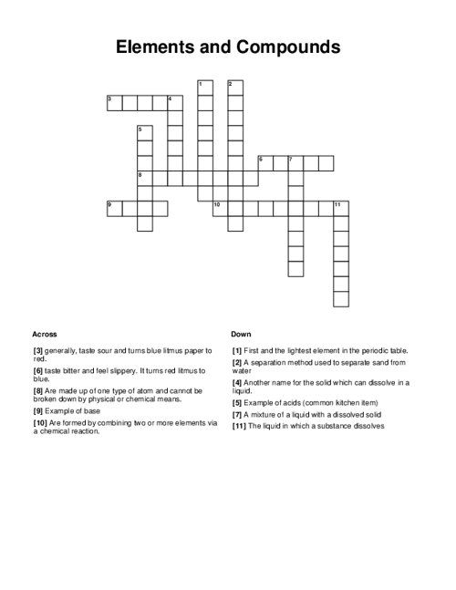 Elements And Compounds Crossword Puzzle