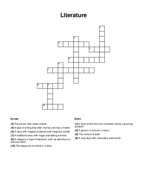 Literature Crossword Puzzle Literature Crossword Puzzle