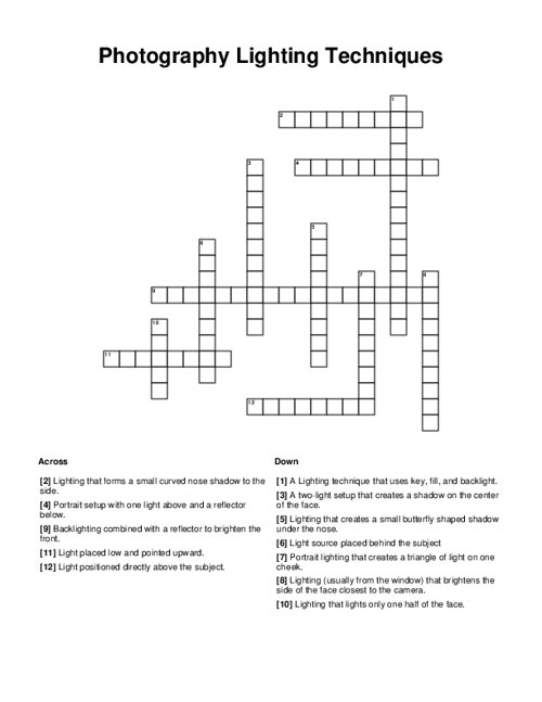 Photography Lighting Techniques Crossword Puzzle