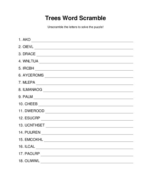 Trees Word Scramble