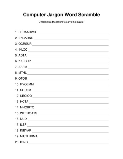 Computer Jargon Word Scramble