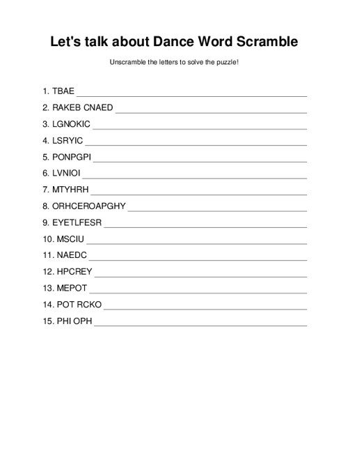 Let s Talk About Dance Word Scramble Let s Talk About Dance Word Scramble