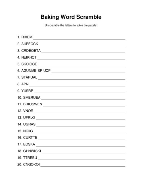 Baking Word Scramble
