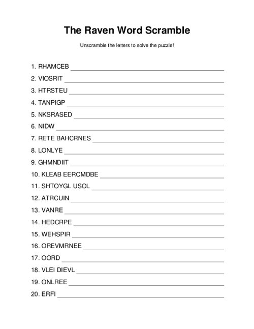 The Raven Word Scramble