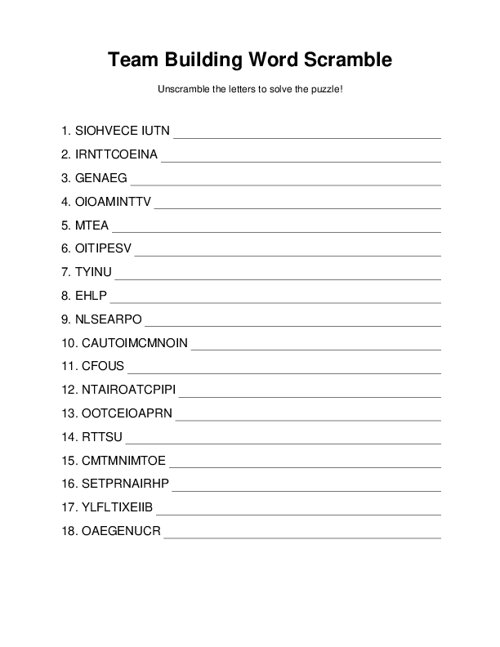 Team Building Word Scramble