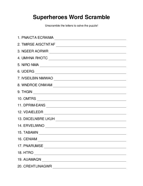 Superheroes Word Scramble