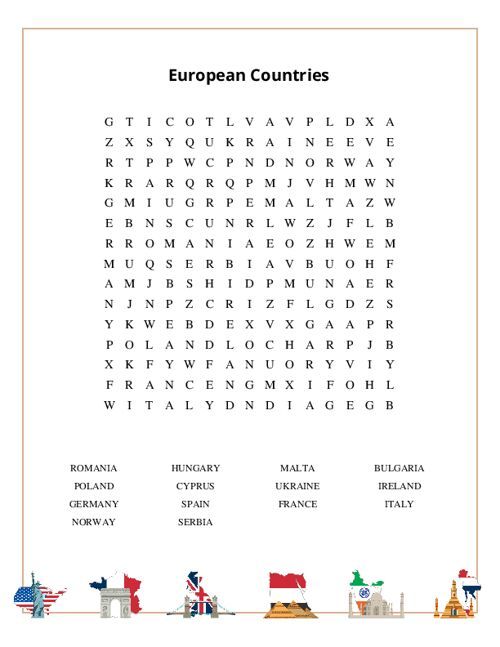European Countries Word Search