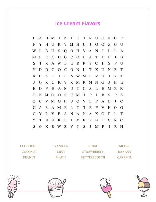 Ice Cream Flavors Word Search