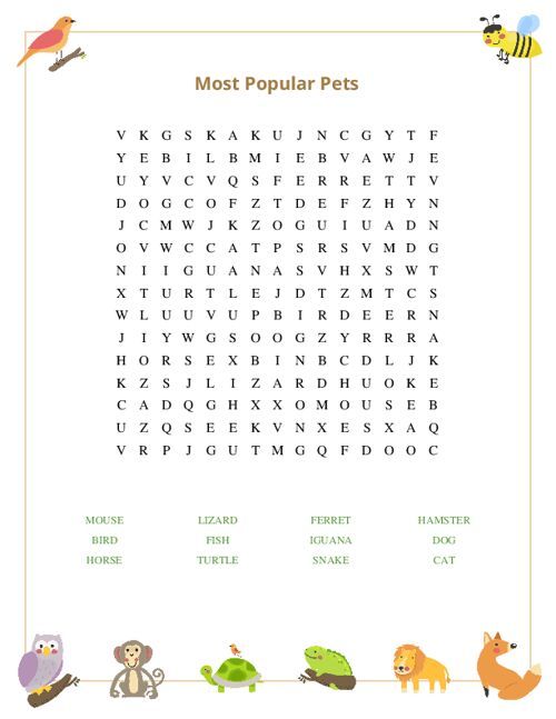 Most Popular Pets Word Search