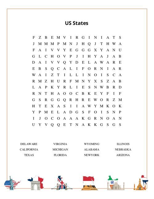 US States Word Search US States Word Search