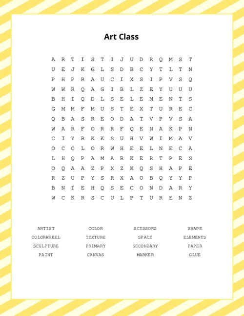 Art Class Word Search