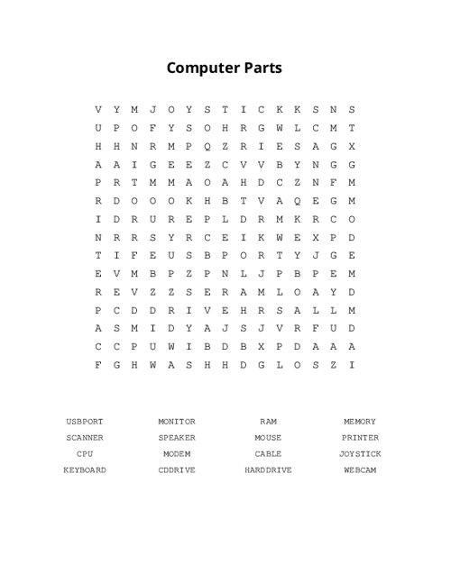 Computer Parts Word Search