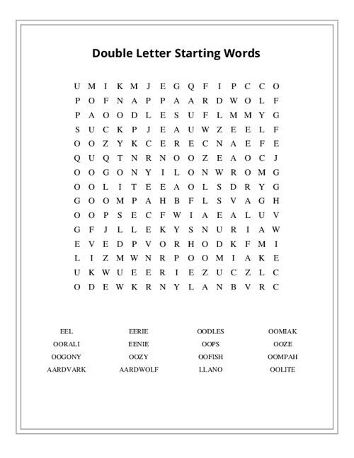 Words Beginning With Double Letters Word Search Words Beginning With Double Letters Word Search
