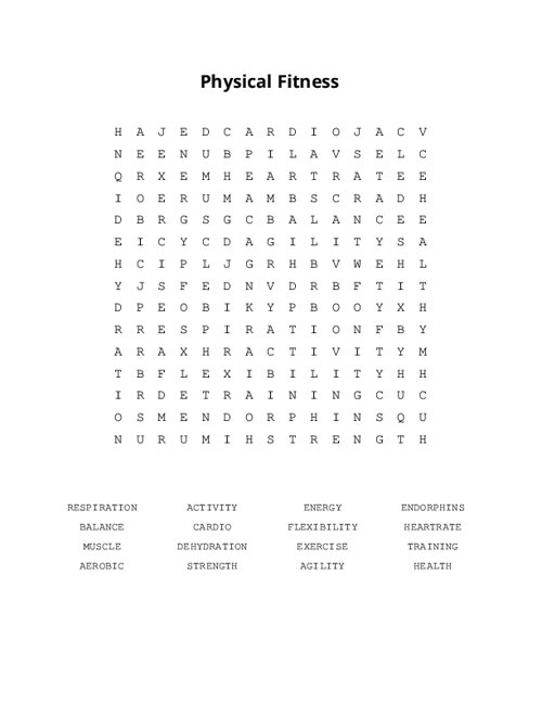 Physical Fitness Word Search