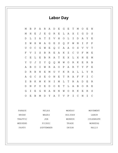 Labor Day Word Search