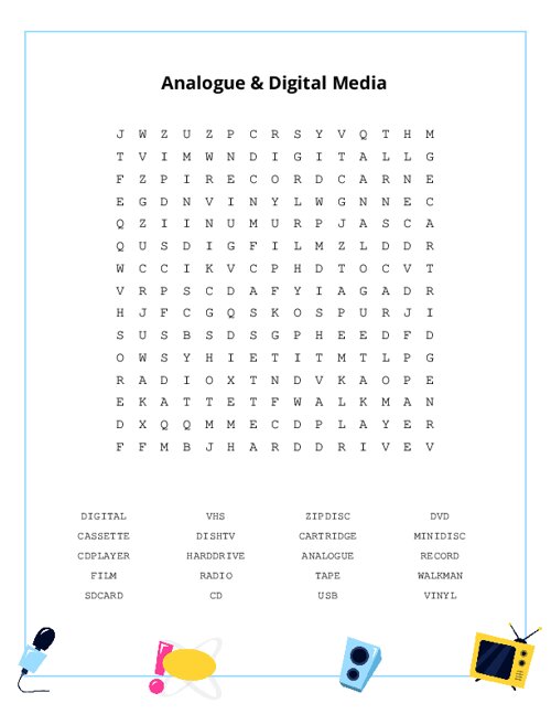 Analogue Digital Media Word Search Analogue Digital Media Word Search