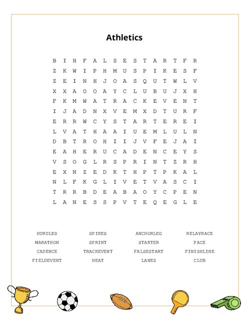 Athletics Word Search