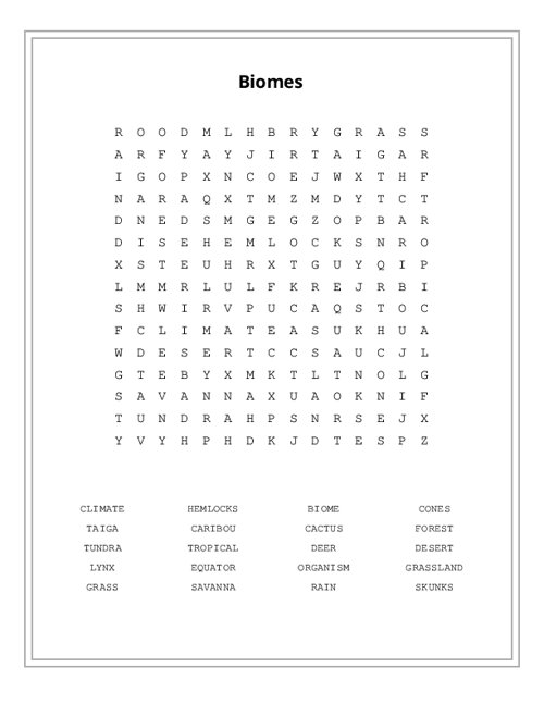 Biomes Word Search
